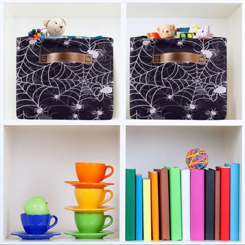 Halloween Spider Web Storage Basket Bins Foldable Decorative Storage Box Laundry Hamper Baskte Storage for Pet Books Clothes Makeup Nursery Closet Office,2 pcs