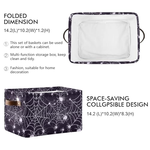 Halloween Spider Web Storage Basket Bins Foldable Decorative Storage Box Laundry Hamper Baskte Storage for Pet Books Clothes Makeup Nursery Closet Office,2 pcs