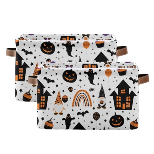 Halloween Pumpkins Gnome Storage Basket Bins Foldable Toy Baskets Organization with Handles Laundry Hamper for Home Boys Girls Office Closet Shelf Nursery Baskets,2 pcs