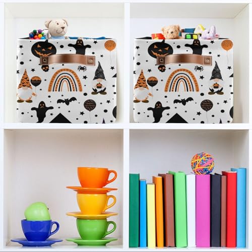 Halloween Pumpkins Gnome Storage Basket Bins Foldable Toy Baskets Organization with Handles Laundry Hamper for Home Boys Girls Office Closet Shelf Nursery Baskets,2 pcs