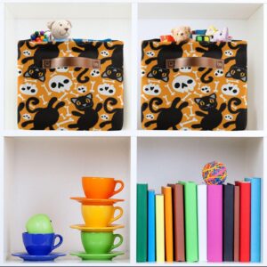 Halloween Black Cat Skulls Storage Basket Bins Decorative Toy Laundry Basket Organization with Handles for Living Room Clothes Nursery Closet Shelf Playroom,1 pcs