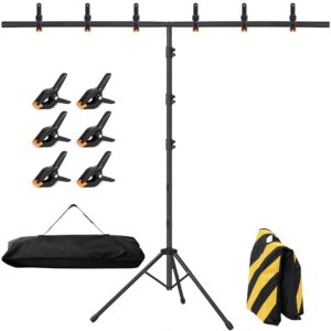 8x5ft t-shape backdrop stand, adjustable background support stand kit, portable photo banner holder with 6 spring clamps, sandbag, carry bag for party, wedding, photography and decoration