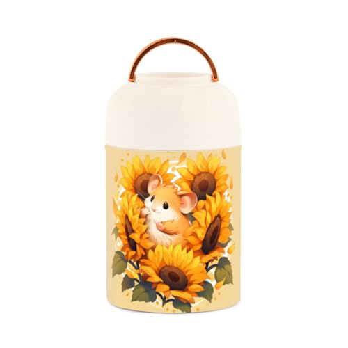 Sunflower Yellow Kids Womens Insulated Food Jar Containers with Spoon 17oz/500ml Container To Keep Food Hot Stainless Steel Vacuum Wide Mouth Lunch Boxes for Lunch Accessories