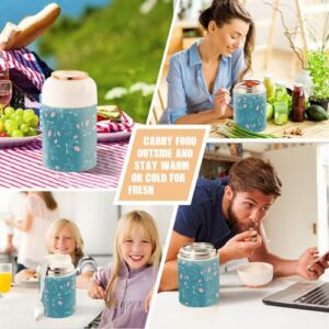 Cute Pink Floral Retro Blue Kids Womens Insulated Food Jar Container with Spoon 17oz/500ml Soup Containers With Lids Stainless Steel Vacuum Wide Mouth Food Storage for Short Travel