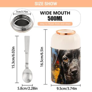 Dog Wall Art Yellow Kids Womens Lunch Insulated Jar with Spoon 17oz/500ml Kids Lunch Container Stainless Steel Vacuum Portable Thermo Container for Keep Warm Food