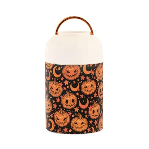 Orange Haloween Pumpkins Kids Womens Food Insulated Jar with Spoon 17oz/500ml Containers For Hot Food Stainless Steel Vacuum Leakproof Soup Containers for Office Accessories