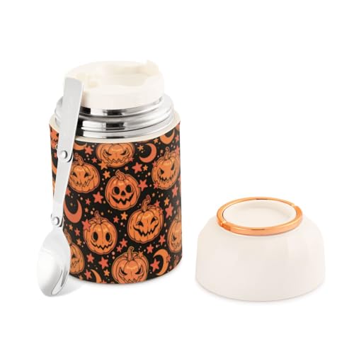 Orange Haloween Pumpkins Kids Womens Food Insulated Jar with Spoon 17oz/500ml Containers For Hot Food Stainless Steel Vacuum Leakproof Soup Containers for Office Accessories