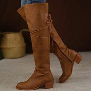 red cowgirl boots, winter fashion handsome solid retro knee boots thick heel round toe side zipper boots short cowboy boots blue cowboy boots