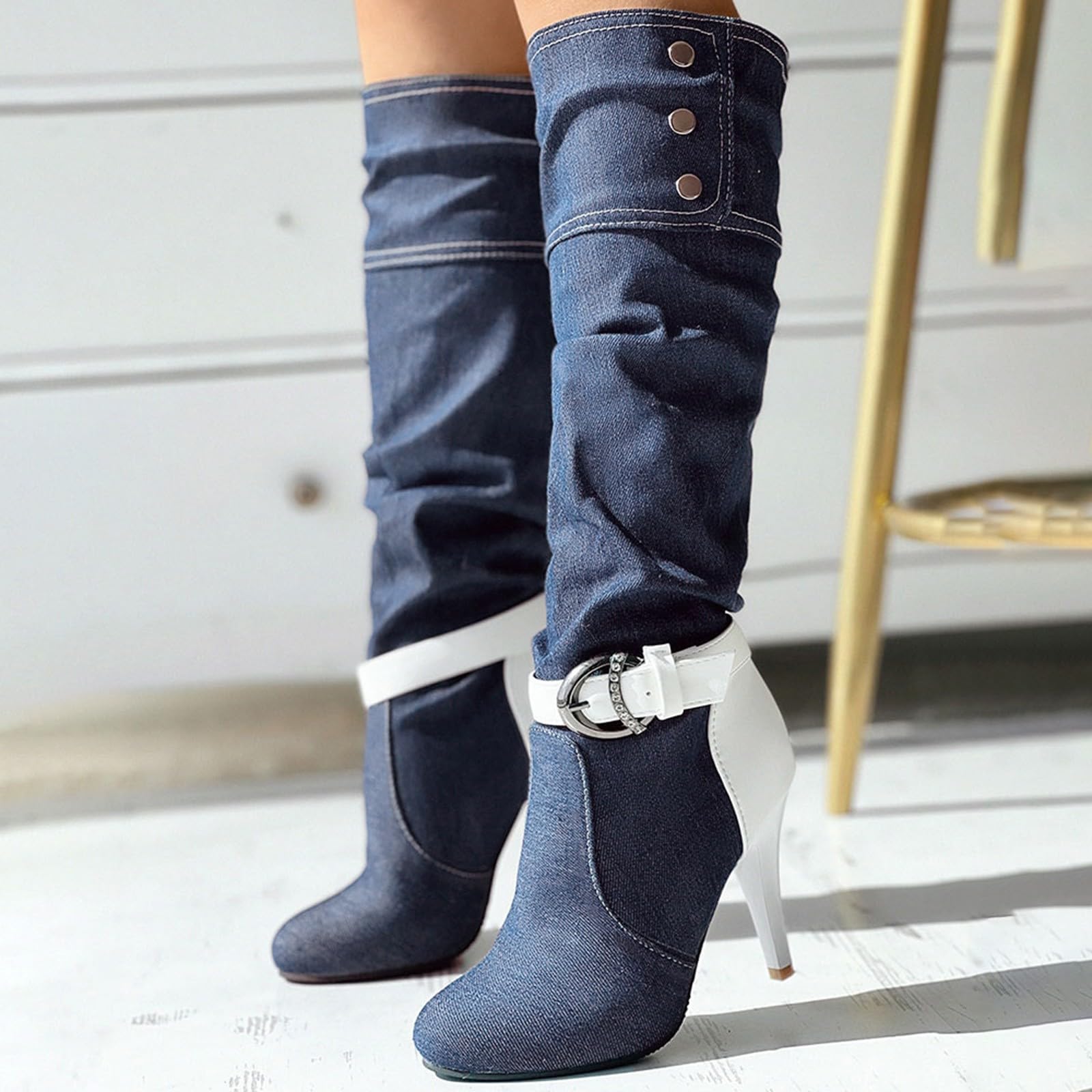 red cowboy boots for women, denim high heeled boots large boots outdoor western cowboy chelsea wedge boots elastic platform lug sole slip on