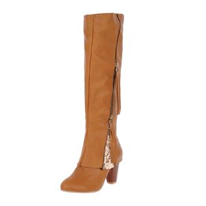 Boots for Women Knee High,Winter Thick High Heels Round Head Side Zipper Fashion Handsome Retro High Knee High Boots