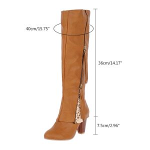 Boots for Women Knee High,Winter Thick High Heels Round Head Side Zipper Fashion Handsome Retro High Knee High Boots