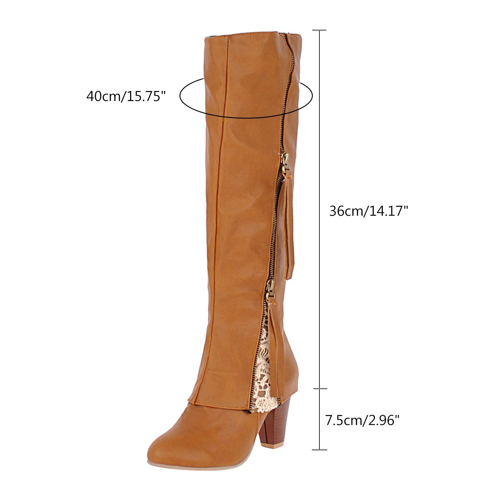 Boots for Women Knee High,Winter Thick High Heels Round Head Side Zipper Fashion Handsome Retro High Knee High Boots