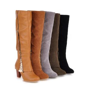 Boots for Women Knee High,Winter Thick High Heels Round Head Side Zipper Fashion Handsome Retro High Knee High Boots