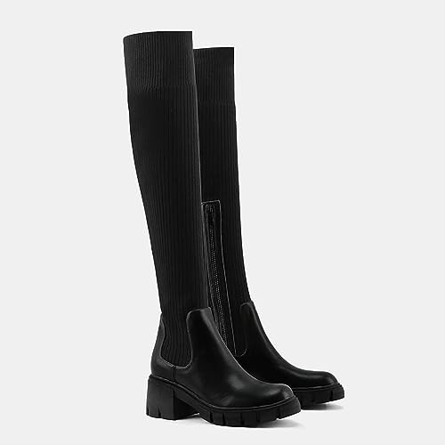 women's wide calf knee high boots, thick with round head boots after the strap classic models ankle boots short boots womens western boots western boots