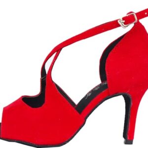 Womens Professional Latin Heels Salsa Body Strap Ballroom Pumps Jazz Heeled Tango Chacha Peep Toe Bachata Shoes7.5CM Heeled SOFE Sole Custom Heel Red US 11