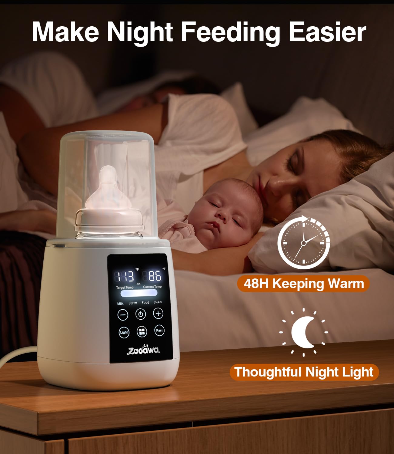 Bottle Warmer, Zooawa Fast Baby Bottle Warmer for Most Bottles, 10-in-1 Baby Milk Warmer with IMD LED Display & Smart Temperature Control, Bottle Warmers for Breastmilk and Formula, White