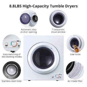 SXYCMY Portable Clothes Dryer, Laundry Dryer Machine 2.65 cu. ft. Compact Dryers, 1400W Front Load Tumble Stainless Steel Electric Dryers Machine with Stainless Steel Tub & Easy Control Knob, 110V