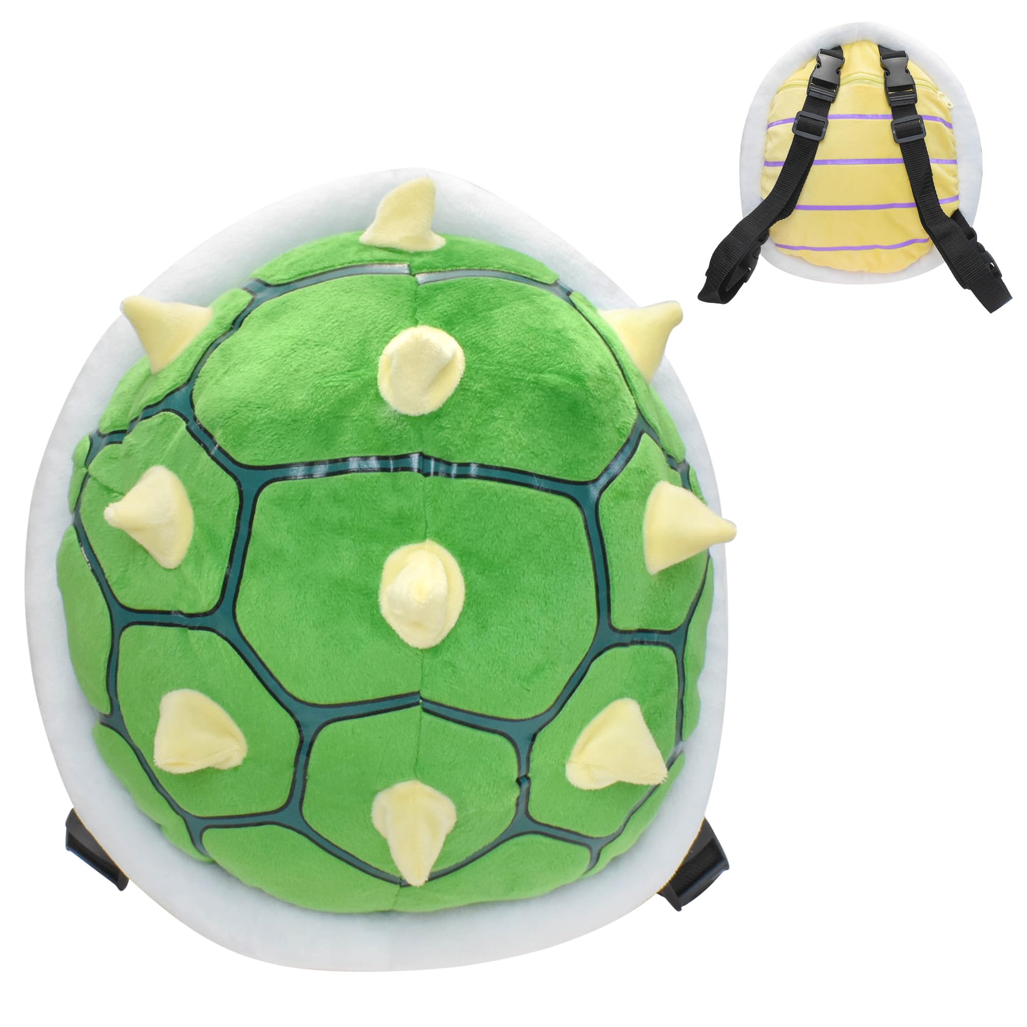 ZYPHYR Green Koopa Bowser Backpack Yellow Spiked Turtle Shell Daypack Cosplay Costume Accessory Prop Soft Stuffed Cartoon Toys 11.4''