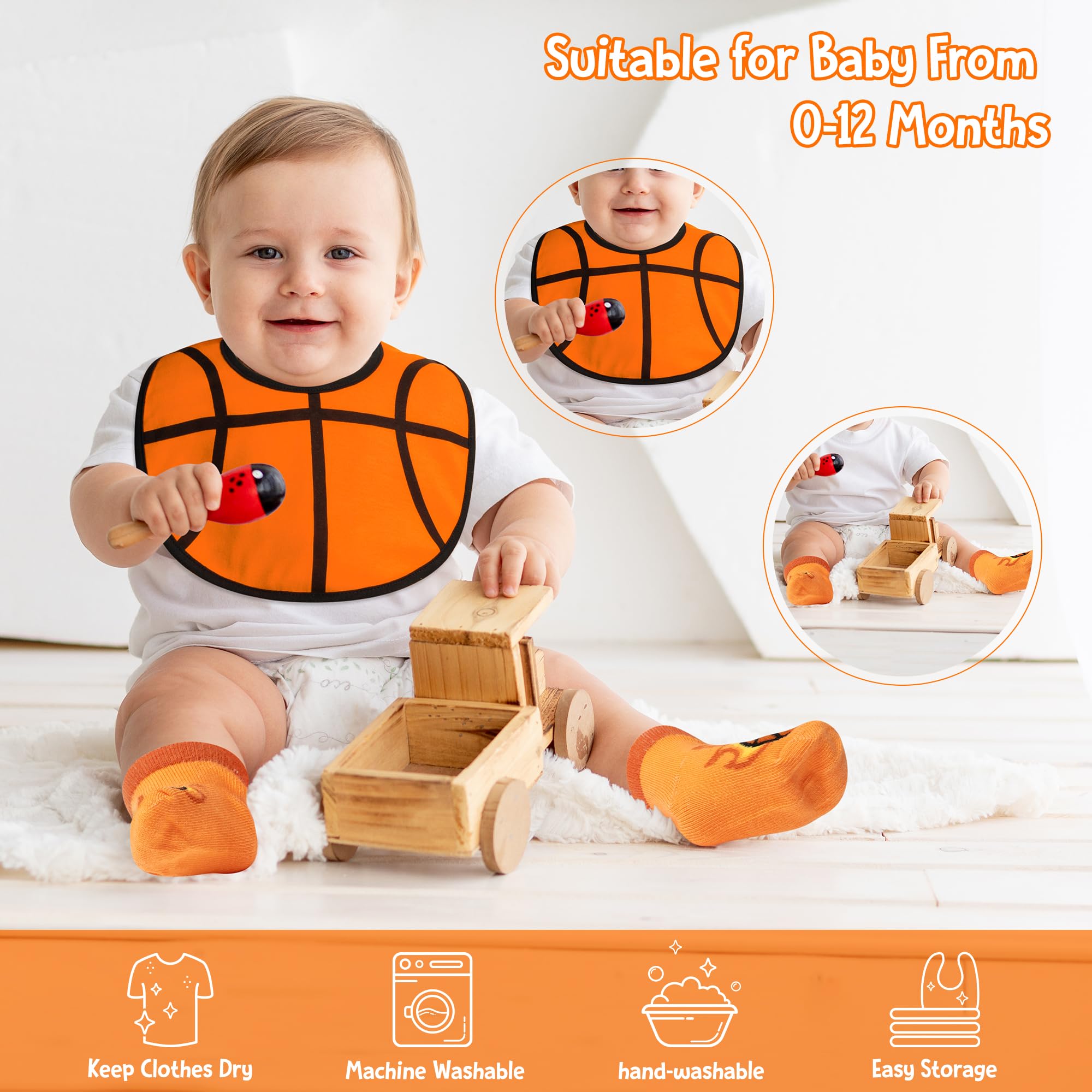 2ooya 6Pcs Basketball Cotton Waterproof Baby Bib Unisex Baby Sport Bibs with Stocking Hook Loop Closure Newborn Babies Infant Food Bib Keepsake Baby Shower Party for Drooling Feeding Eating Teething