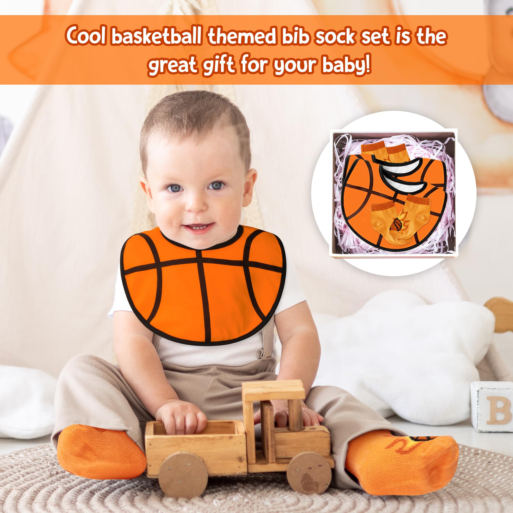 2ooya 6Pcs Basketball Cotton Waterproof Baby Bib Unisex Baby Sport Bibs with Stocking Hook Loop Closure Newborn Babies Infant Food Bib Keepsake Baby Shower Party for Drooling Feeding Eating Teething