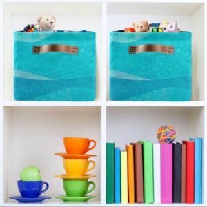 Watercolour Waves Storage Basket Bins Foldable Toy Baskets Organization with Handles Laundry Hamper for Living Room Clothes Nursery Closet Shelf Playroom,2 pcs