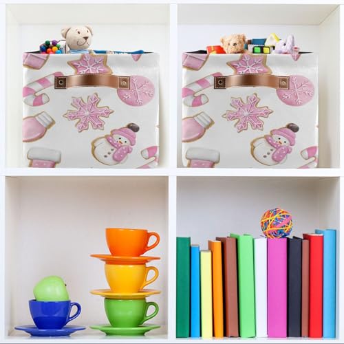 Pink Christmas Cookies Storage Basket Bins Foldable Laundry Hamper Toy Storage Bins Box Organizer for Office Bedroom Clothes Bedroom Living Room,1 pcs