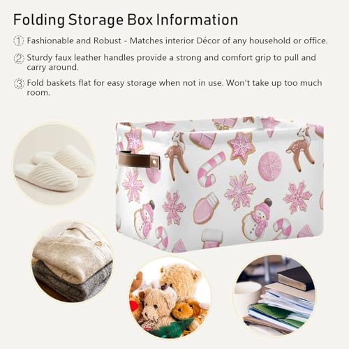 Pink Christmas Cookies Storage Basket Bins Foldable Laundry Hamper Toy Storage Bins Box Organizer for Office Bedroom Clothes Bedroom Living Room,1 pcs