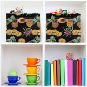 Pineapple Storage Basket Bins Foldable Laundry Hamper Toy Storage Bins Box Organizer for Living Room Clothes Nursery Closet Shelf Playroom,2 pcs