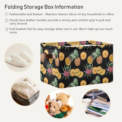 Pineapple Storage Basket Bins Foldable Laundry Hamper Toy Storage Bins Box Organizer for Living Room Clothes Nursery Closet Shelf Playroom,2 pcs