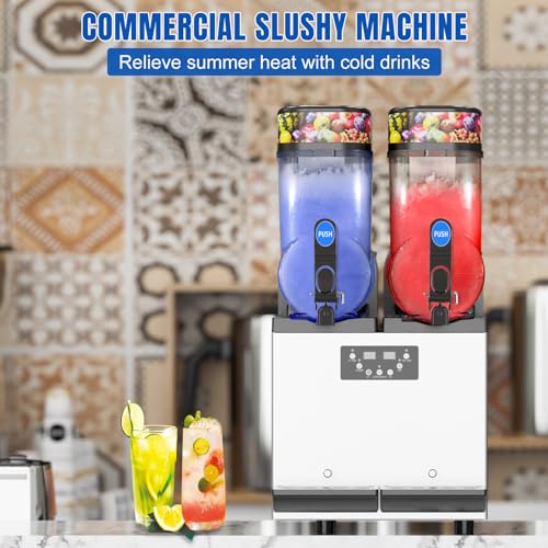 XPW Commercial Slushy Machine 950W 30L Tanks Commercial 110V Slushie Maker Machine 304 Stainless Steel Margarita Machines Quick Frozen Slush Machine for Bars Restaurants