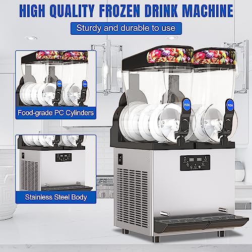 XPW Commercial Slushy Machine 950W 30L Tanks Commercial 110V Slushie Maker Machine 304 Stainless Steel Margarita Machines Quick Frozen Slush Machine for Bars Restaurants