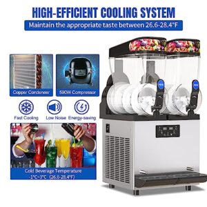 XPW Commercial Slushy Machine 950W 30L Tanks Commercial 110V Slushie Maker Machine 304 Stainless Steel Margarita Machines Quick Frozen Slush Machine for Bars Restaurants