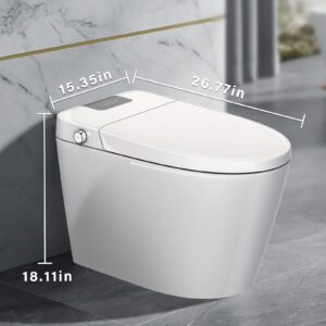 Liyarya Smart Bidet Toilet, Tankless Toilet with Built-in Bidet Seat, Modern Toilet with Foot Sensor Operation, Heated Seat, Auto Open/Close, Auto Flush, LED Light, Digital Display, Remote Control