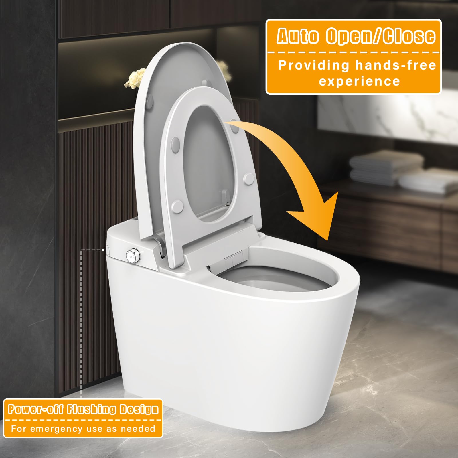 Liyarya Smart Bidet Toilet, Tankless Toilet with Built-in Bidet Seat, Modern Toilet with Foot Sensor Operation, Heated Seat, Auto Open/Close, Auto Flush, LED Light, Digital Display, Remote Control