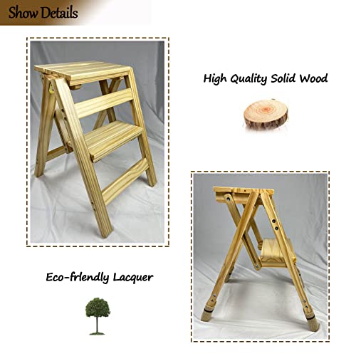 LUCEAE Step Stool,Wooden Folding2Steps Wide Tread Step Stool,Portable Stepladder/Step Chair,Non-Slip and Lightweight,Multifunctionalhome,Office