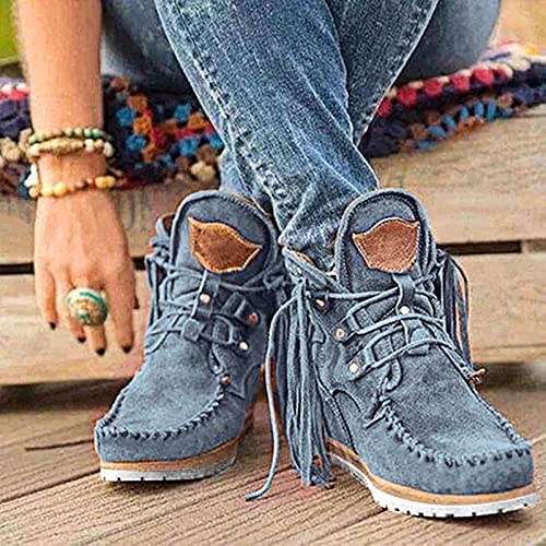 blue cowgirl boots round retro casual toe faux leather tassel boots chunky heel embroidered white thigh high boots knee high boots