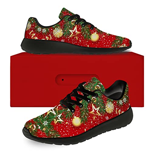 horethy Womens Christmas Shoes Mens Christmas Decorations Print Running Walking Tennis Sneakers for Women Men,Size 11 Men/13 Women Black