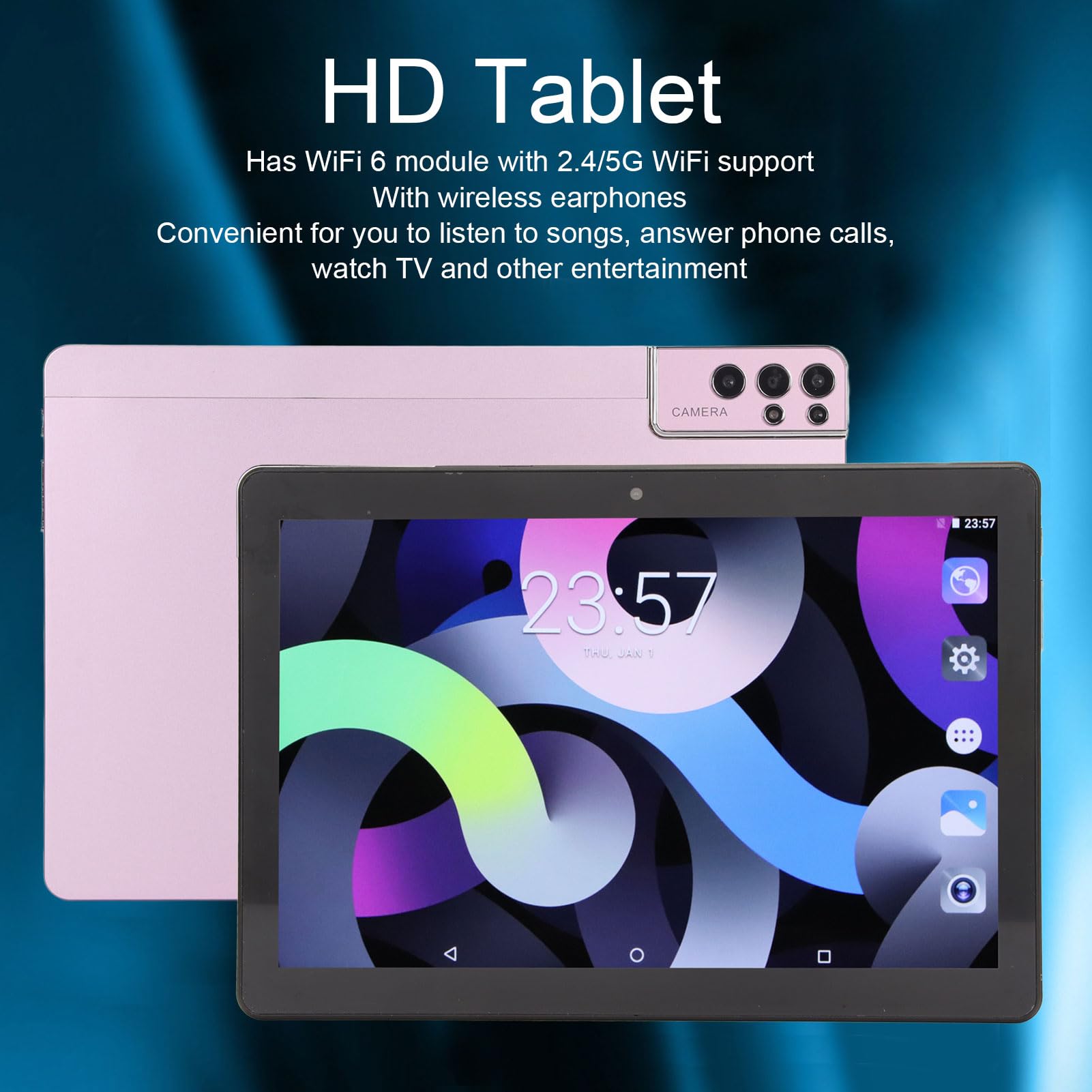 Vikye 10.1 Inch Tablet withEarphones,12 5G WiFi 4GB RAM 64GB ROM 1920x1200 Full HD Incell Touchscreen, Dual 8MP 13MP Cameras, USB Type C Port (US Plug)