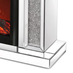 Mcltopz 47" Mirrored Electric Fireplace TV Stand, Fireplace Mantel Freestanding Heater Corner Crystal Diamond Surround Firebox w/Remote Control, Adjustable 3D Flame, 750/1500W for Living Room Bedroom