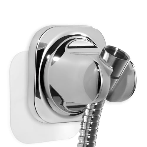 Hand held Shower Head Holder - 5 Angles Adjustable - Slide to Fit - Adhesive Screw Options for Multiple Surfaces - Minimal Shower Wand Holder (Chrome)