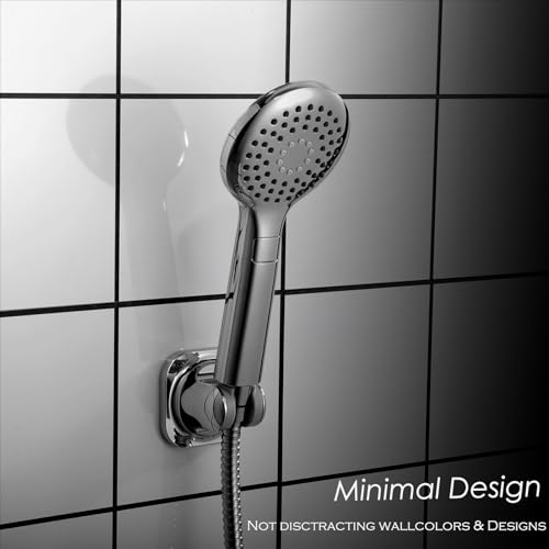 Hand held Shower Head Holder - 5 Angles Adjustable - Slide to Fit - Adhesive Screw Options for Multiple Surfaces - Minimal Shower Wand Holder (Chrome)