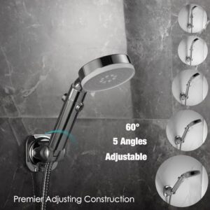 Hand held Shower Head Holder - 5 Angles Adjustable - Slide to Fit - Adhesive Screw Options for Multiple Surfaces - Minimal Shower Wand Holder (Chrome)