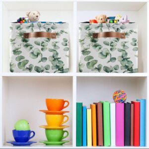 Eucalyptus Leaves Storage Basket Bins Decorative Toy Laundry Basket Organization with Handles for Living Room Clothes Nursery Closet Shelf Playroom,1 pcs