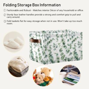 Eucalyptus Leaves Storage Basket Bins Decorative Toy Laundry Basket Organization with Handles for Living Room Clothes Nursery Closet Shelf Playroom,1 pcs