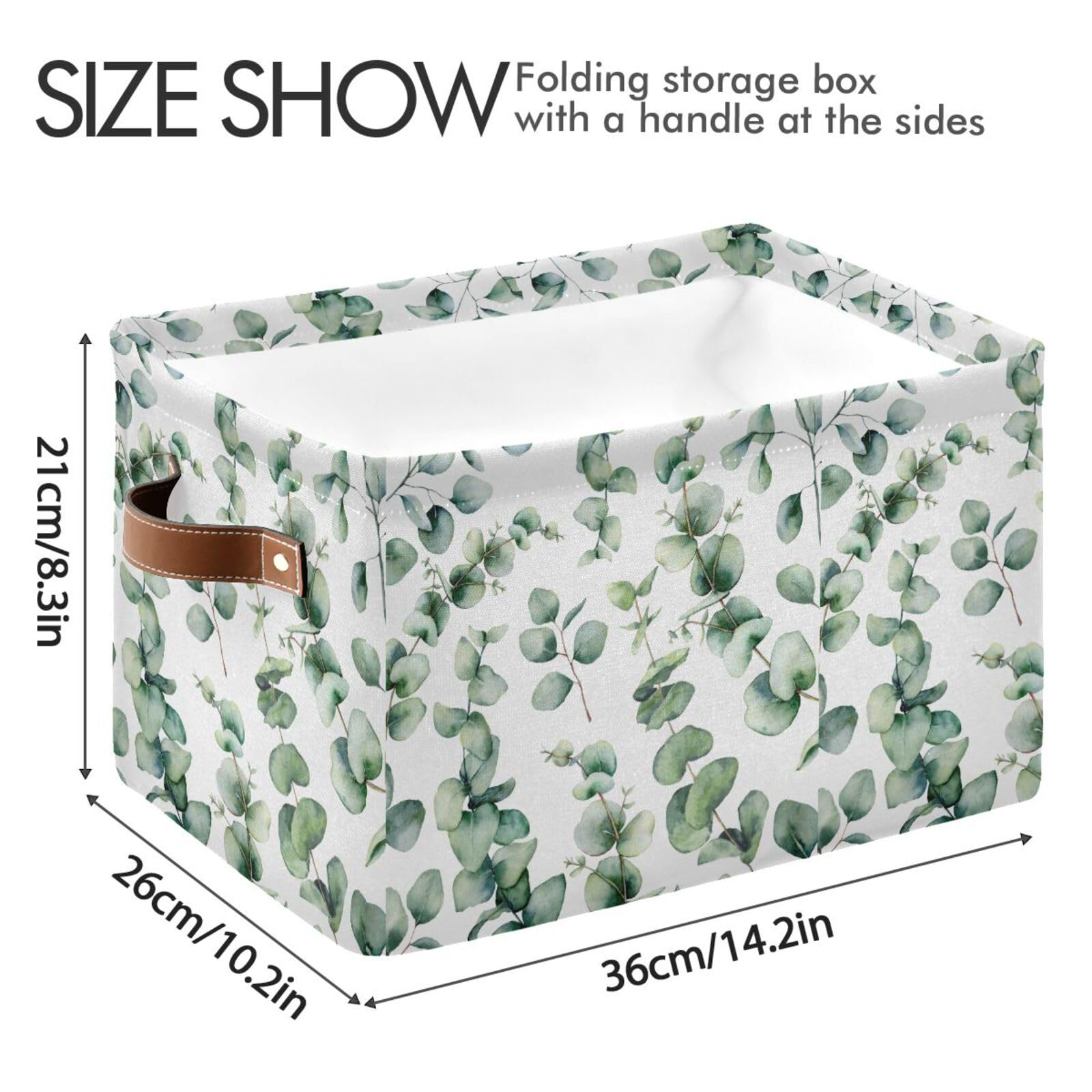 Eucalyptus Leaves Storage Basket Bins Decorative Toy Laundry Basket Organization with Handles for Living Room Clothes Nursery Closet Shelf Playroom,1 pcs