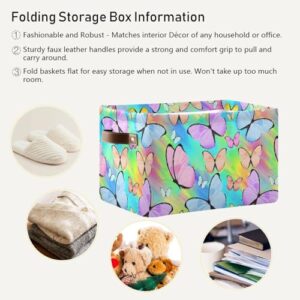 Blue Purple Butterfly Storage Basket Bins Foldable Laundry Hamper Toy Storage Bins Box Organizer for Office Bedroom Clothes Bedroom Living Room,2 pcs