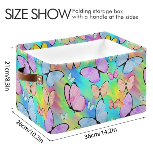 Blue Purple Butterfly Storage Basket Bins Foldable Laundry Hamper Toy Storage Bins Box Organizer for Office Bedroom Clothes Bedroom Living Room,2 pcs