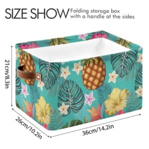 Pineapple Hibiscus Tropical Storage Basket Bins Sturdy Toy Storage Organizer Bins Laundry Basket with Handles for Living Room Clothes Nursery Closet Shelf Playroom,2 pcs