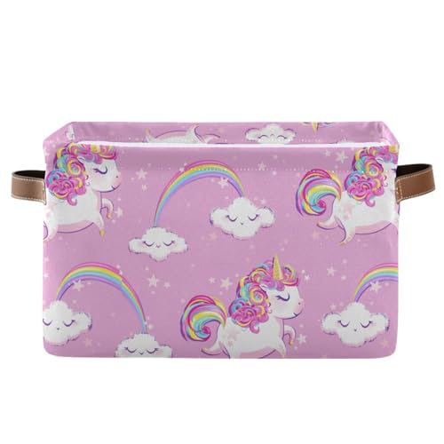 Unicorns Rainbows Clouds Storage Basket Bins Foldable Decorative Storage Box Laundry Hamper Baskte Storage for Home Boys Girls Office Closet Shelf Nursery Baskets,1 pcs