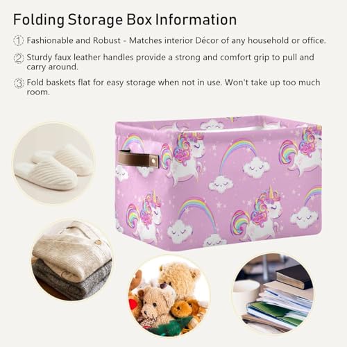 Unicorns Rainbows Clouds Storage Basket Bins Foldable Decorative Storage Box Laundry Hamper Baskte Storage for Home Boys Girls Office Closet Shelf Nursery Baskets,1 pcs